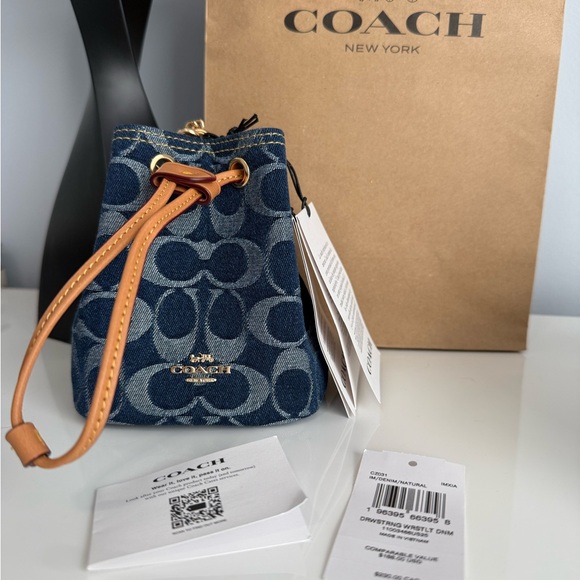 Coach | Bags | Nwt Coach Drawstring Wristlet In Signature Denim | Poshmark